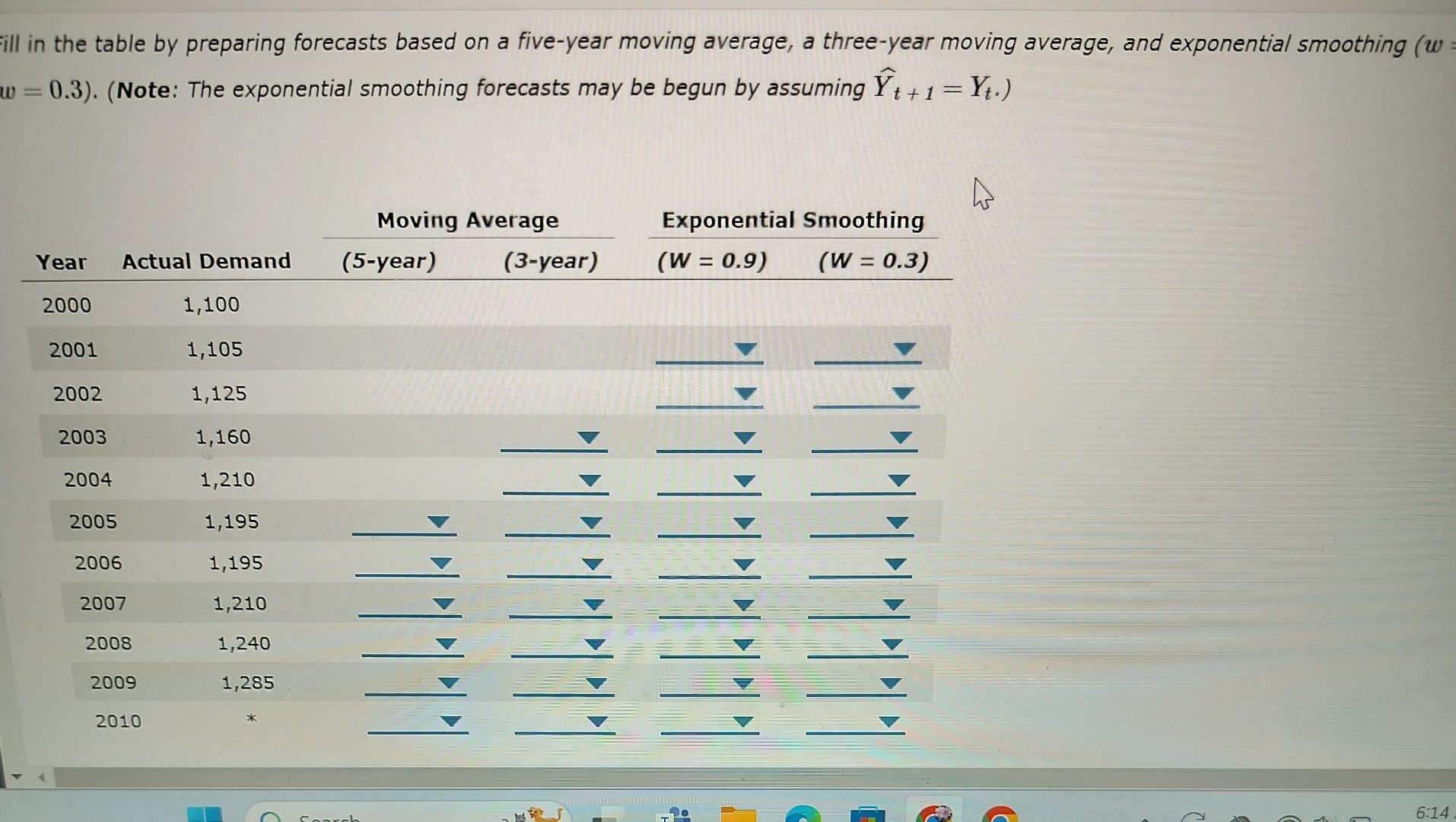 Solved ill in the table by preparing forecasts based on a | Chegg.com