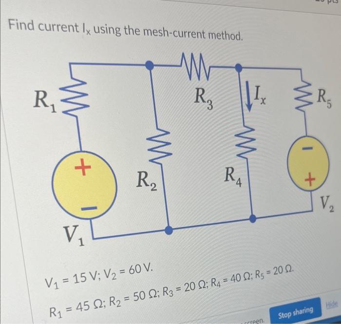 Find current Ix using the mesh-current method. V1=15 | Chegg.com