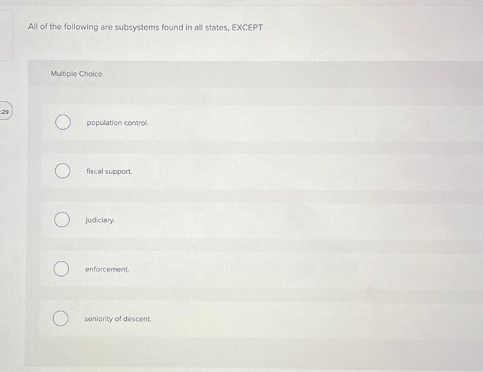 All of the following are subsystems found in all | Chegg.com
