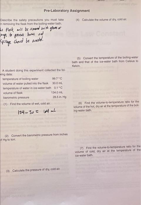 Solved Pre-Laboratory Assignment (4) Calculate the volume of | Chegg.com
