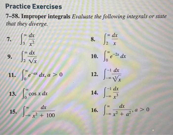 7-58. Improper integrals Evaluate the following | Chegg.com
