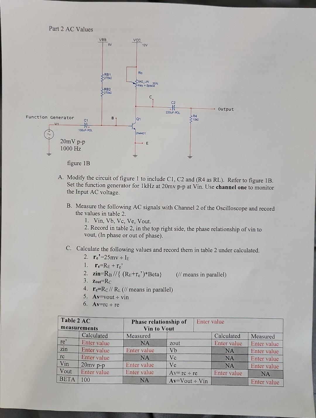 Solved Part 2 AC Values A. Modify the circuit of figure 1 to | Chegg.com