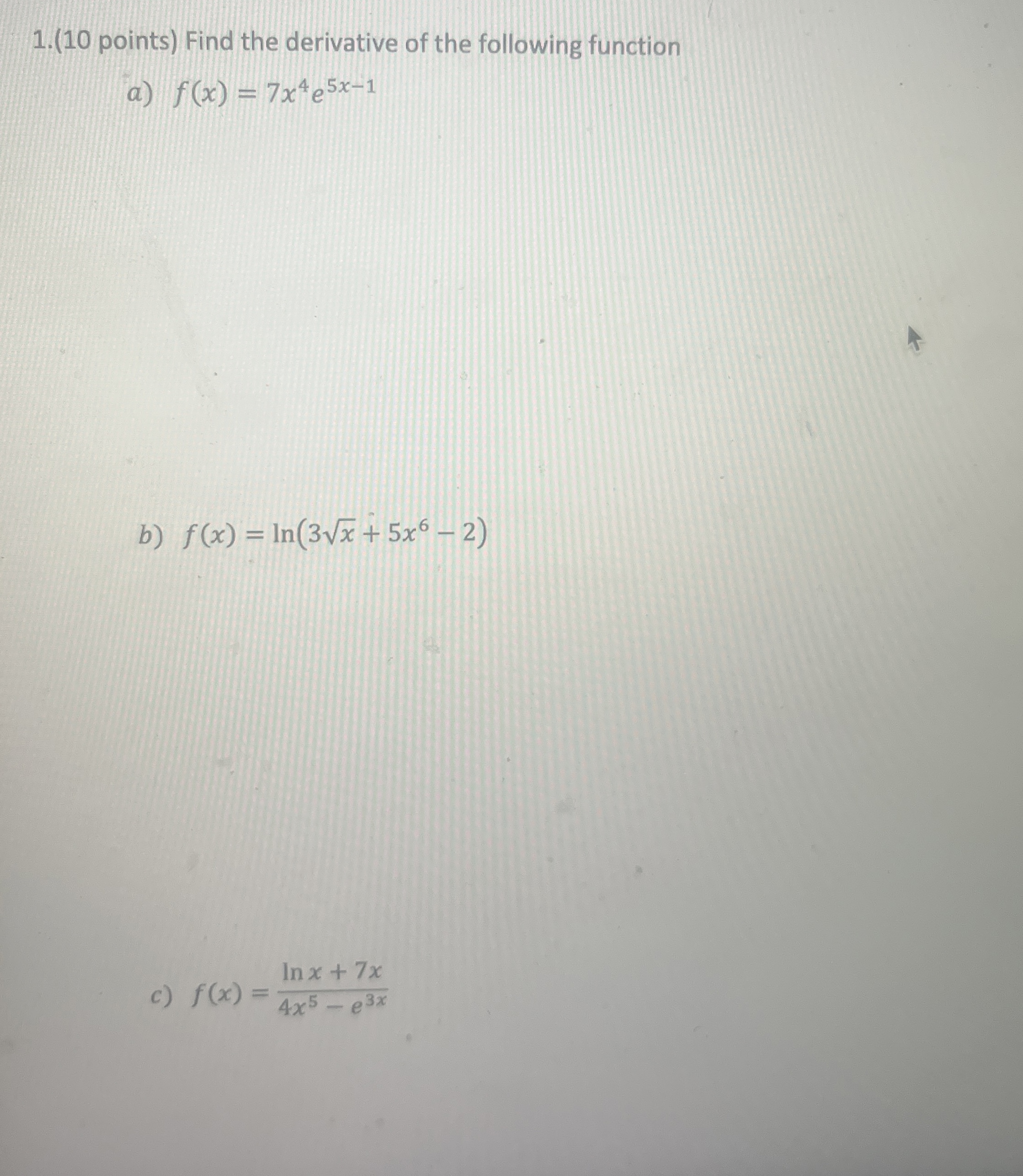 Solved 1.(10 ﻿points) ﻿Find the derivative of the following | Chegg.com