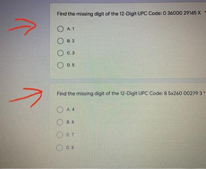 Solved Find the missing digit of the 12-Digit UPC Code: 0 | Chegg.com