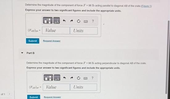 Solved 1ft3ft45060Determine the magnitude of the component | Chegg.com