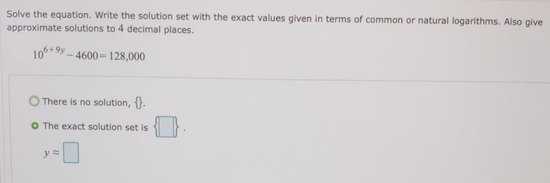 Solved Solve the equation. Write the solution set with the | Chegg.com