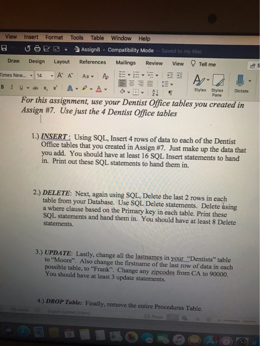 Solved View Insert Format Tools Table Window Help 2 Assign8 | Chegg.com