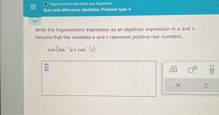 Solved Write the trigonometric expression as an algebraic | Chegg.com