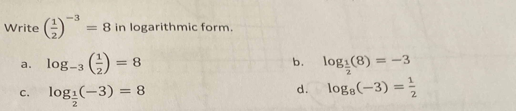 Solved Write (12)-3=8 ﻿in logarithmic | Chegg.com
