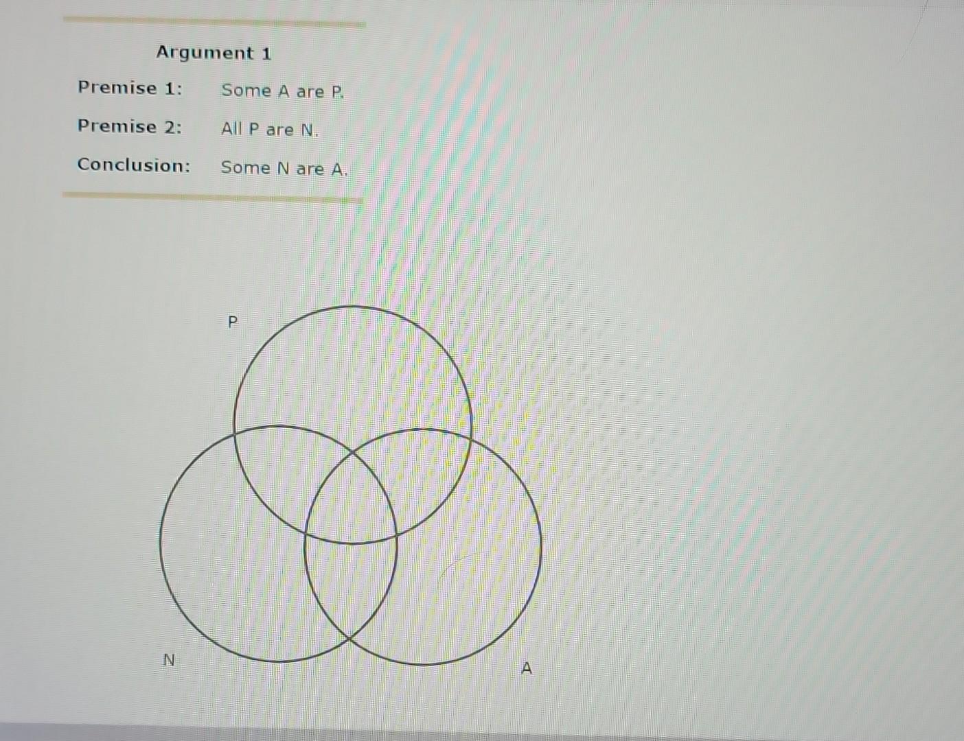 Solved Argument 1 Premise 1: Some A are P. Premise 2: All P | Chegg.com