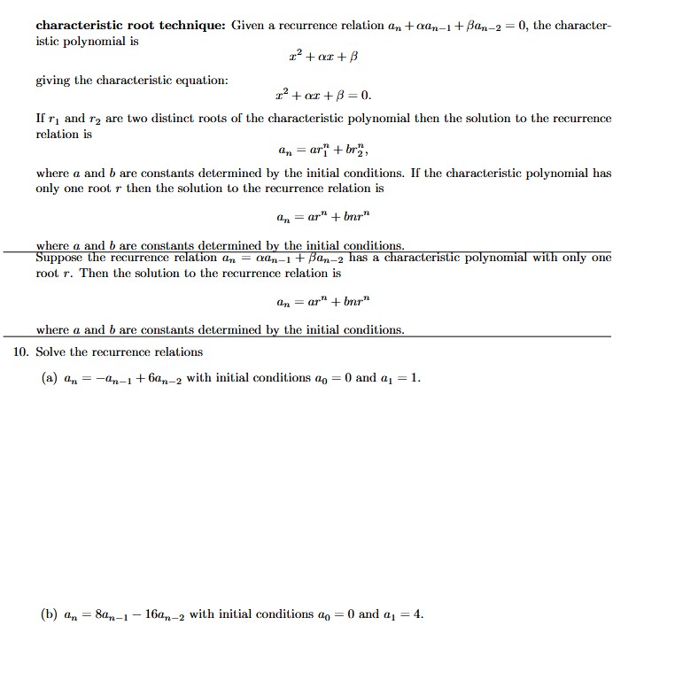 Solved characteristic root technique: Given a recurrence | Chegg.com