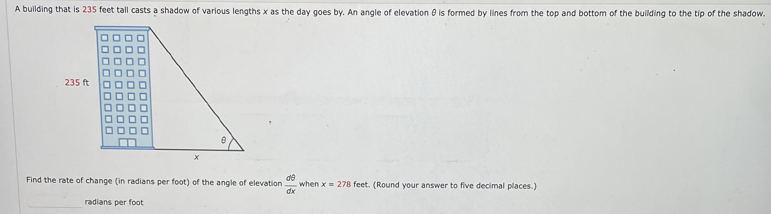 Solved A building that is 235 ﻿feet tall casts a shadow of | Chegg.com