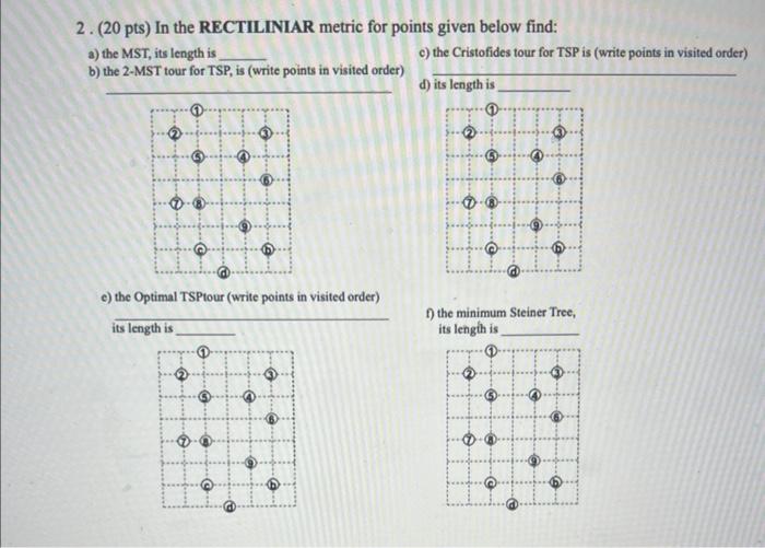Solved 2. (20 pts) In the RECTILINIAR metric for points | Chegg.com