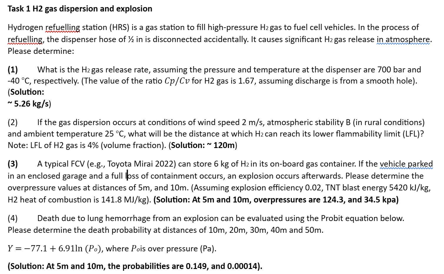 Solved Task 1 ﻿H2 ﻿gas dispersion and explosionHydrogen | Chegg.com