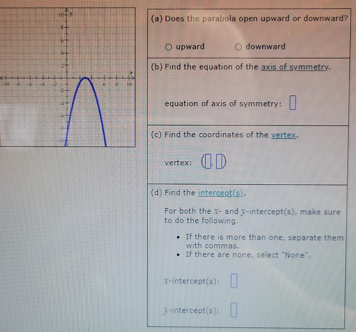 Solved (a) Does the parabola open upward or downward? NE | Chegg.com