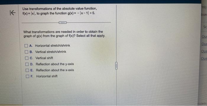 Solved Use transformations of the absolute value function, | Chegg.com