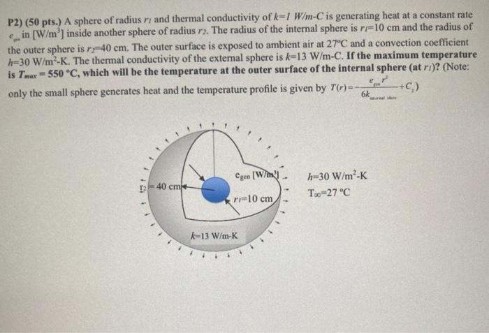Solved P2) (50 pts.) A sphere of radius r; and thermal | Chegg.com