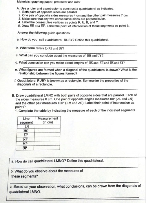 Solved Materials: graphing paper, protractor and ruler A. | Chegg.com