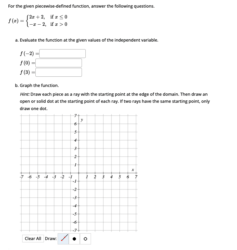 Solved For the given piecewise-defined function, answer the | Chegg.com