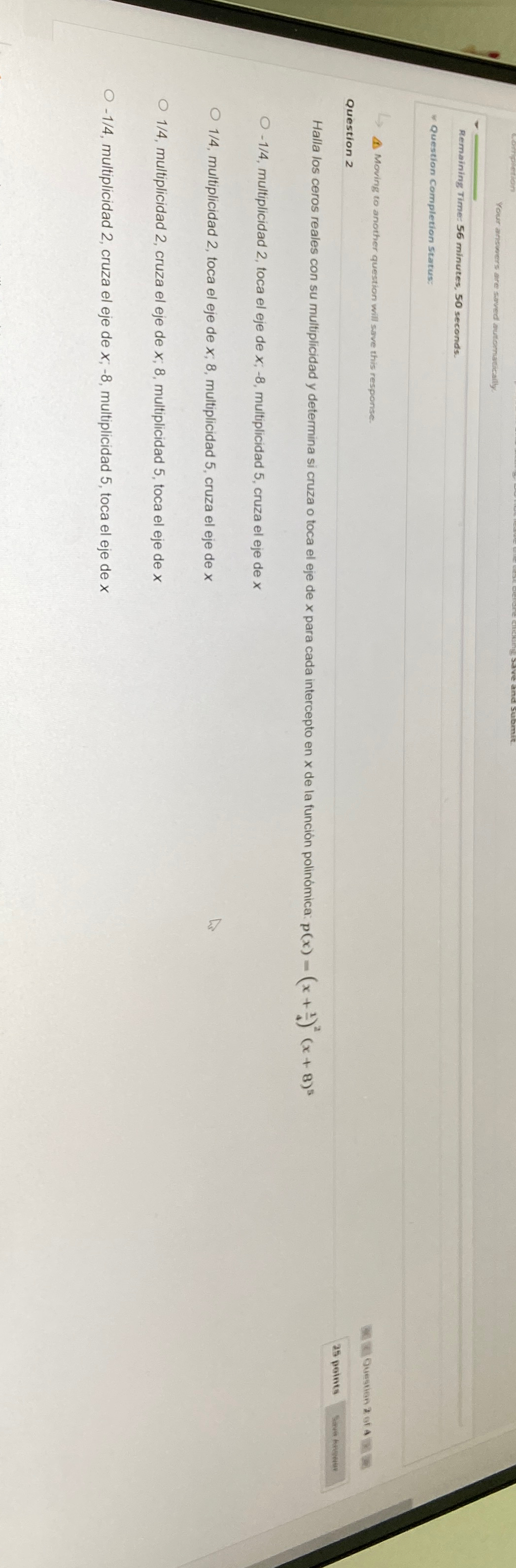 Solved Your answers are saved automacicallyRemaining Time: | Chegg.com