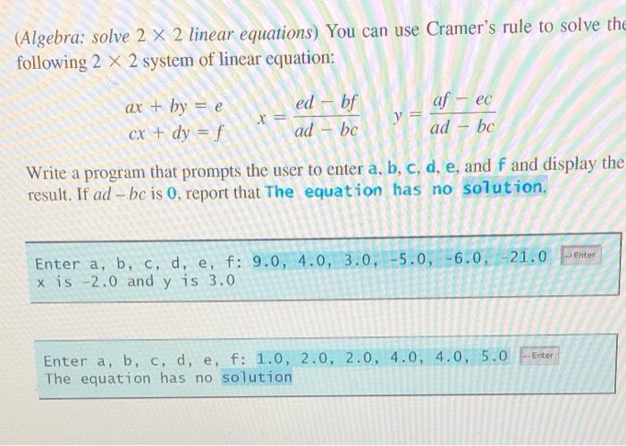 Solved (Algebra: solve 2 x 2 linear equations) You can use | Chegg.com