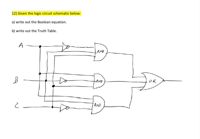 Solved 12) Given the logic circuit schematic below: a) write | Chegg.com