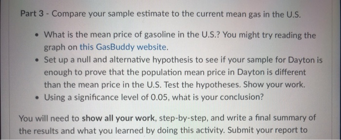 Part 1: Estimate the mean price of regular gasoline | Chegg.com