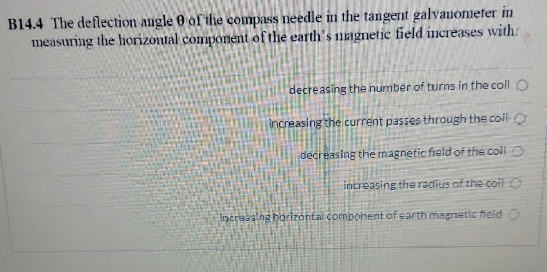 Solved B14.4 The deflection angle 0 of the compass needle in | Chegg.com