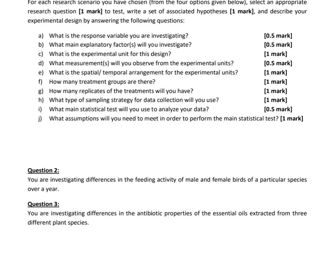 For each research scenario you have chosen (from the | Chegg.com