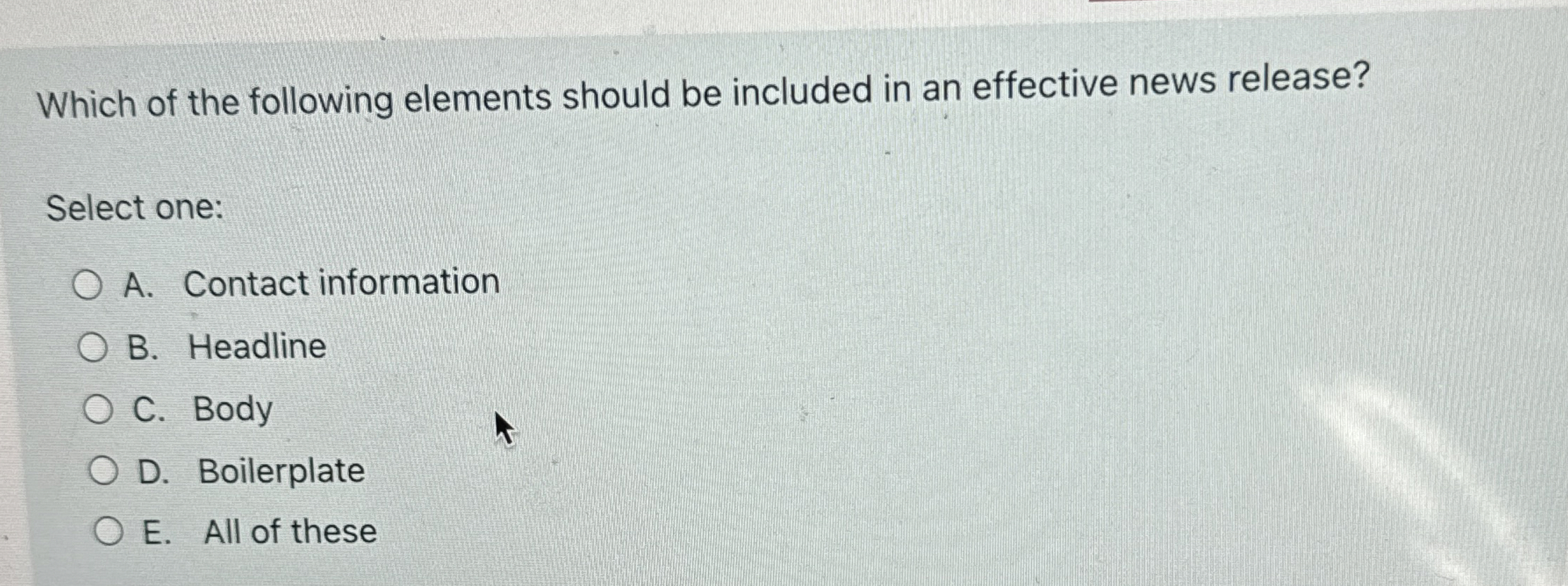 Solved Which of the following elements should be included in | Chegg.com