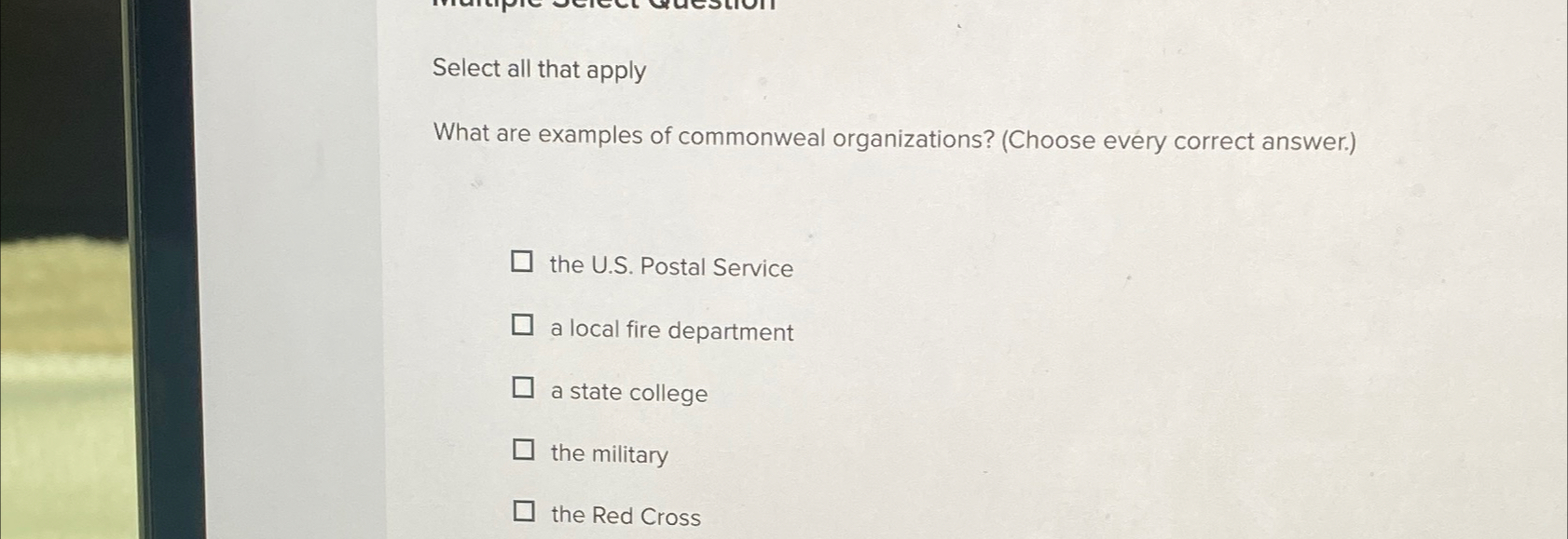 Solved Select all that applyWhat are examples of commonweal | Chegg.com
