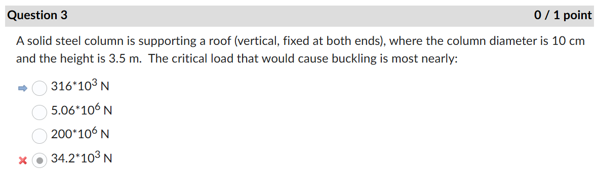 Solved Question 3A solid steel column is ﻿supporting a roof | Chegg.com