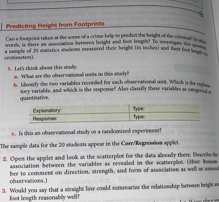 Solved Predicting Height from Footprints Can a footprint | Chegg.com