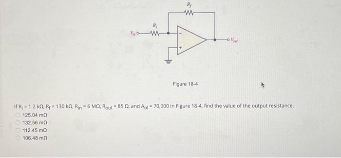Solved Figure 18−4 If Ri=1.2kΩ,Rf=130kΩ,Rin =6MΩ,Rout =85Ω, | Chegg.com
