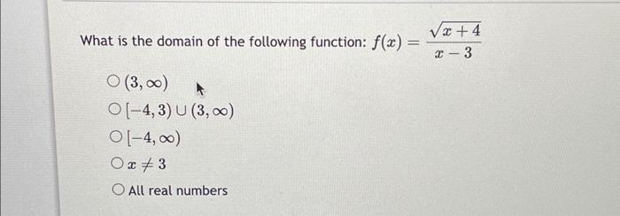 What is the domain of the following function: f(x) | Chegg.com