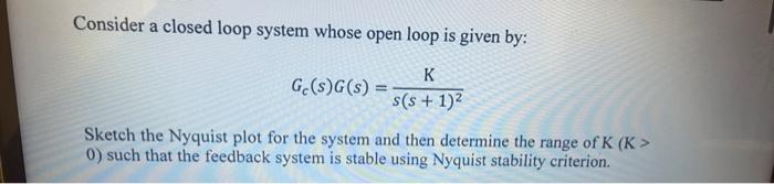 Consider a closed loop system whose open loop is | Chegg.com