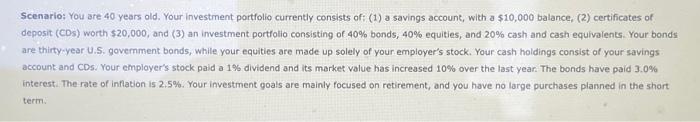 Solved Scenario: You are 40 years old. Your investment | Chegg.com