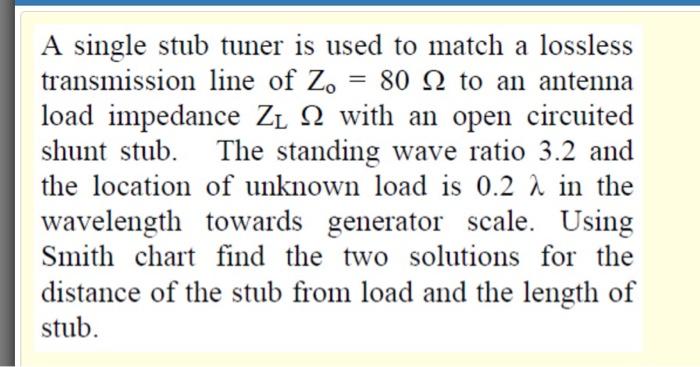 Solved A single stub tuner is used to match a lossless | Chegg.com