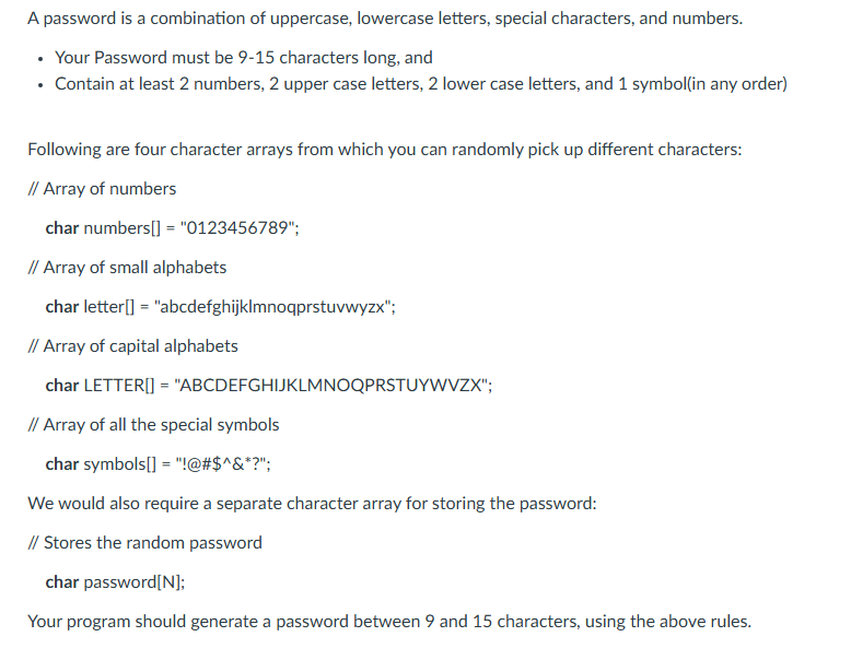 Code should be written in C++ ﻿A password is a | Chegg.com