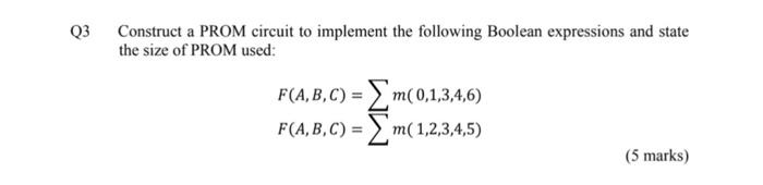 Solved Q3 Construct a PROM circuit to implement the | Chegg.com