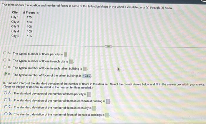 Solved The table shows the location and number of foors in | Chegg.com