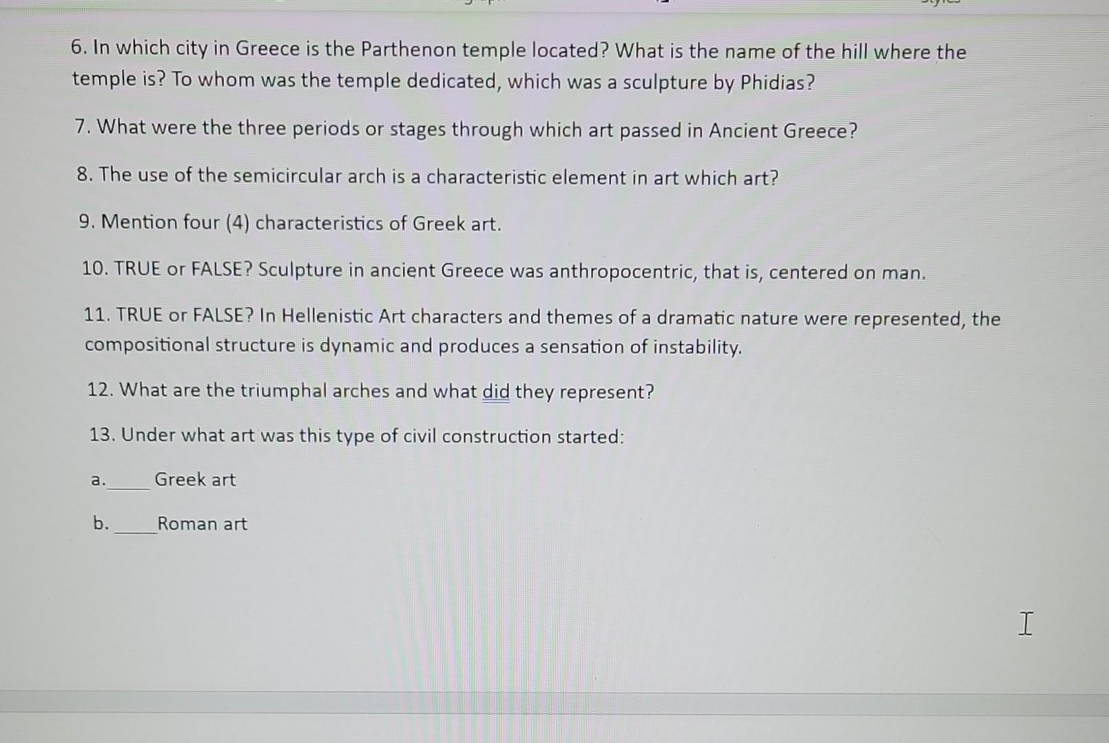 6. In which city in Greece is the Parthenon temple | Chegg.com