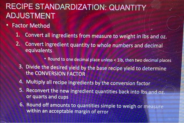 Solved Factor Method Recipe Standardization: Broccoli Salad | Chegg.com