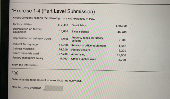 Solved *Exercise 1-4 (Part Level Submission) Knight Company | Chegg.com