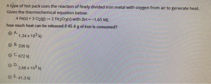 Solved A type of hot pack uses the reaction of finely | Chegg.com