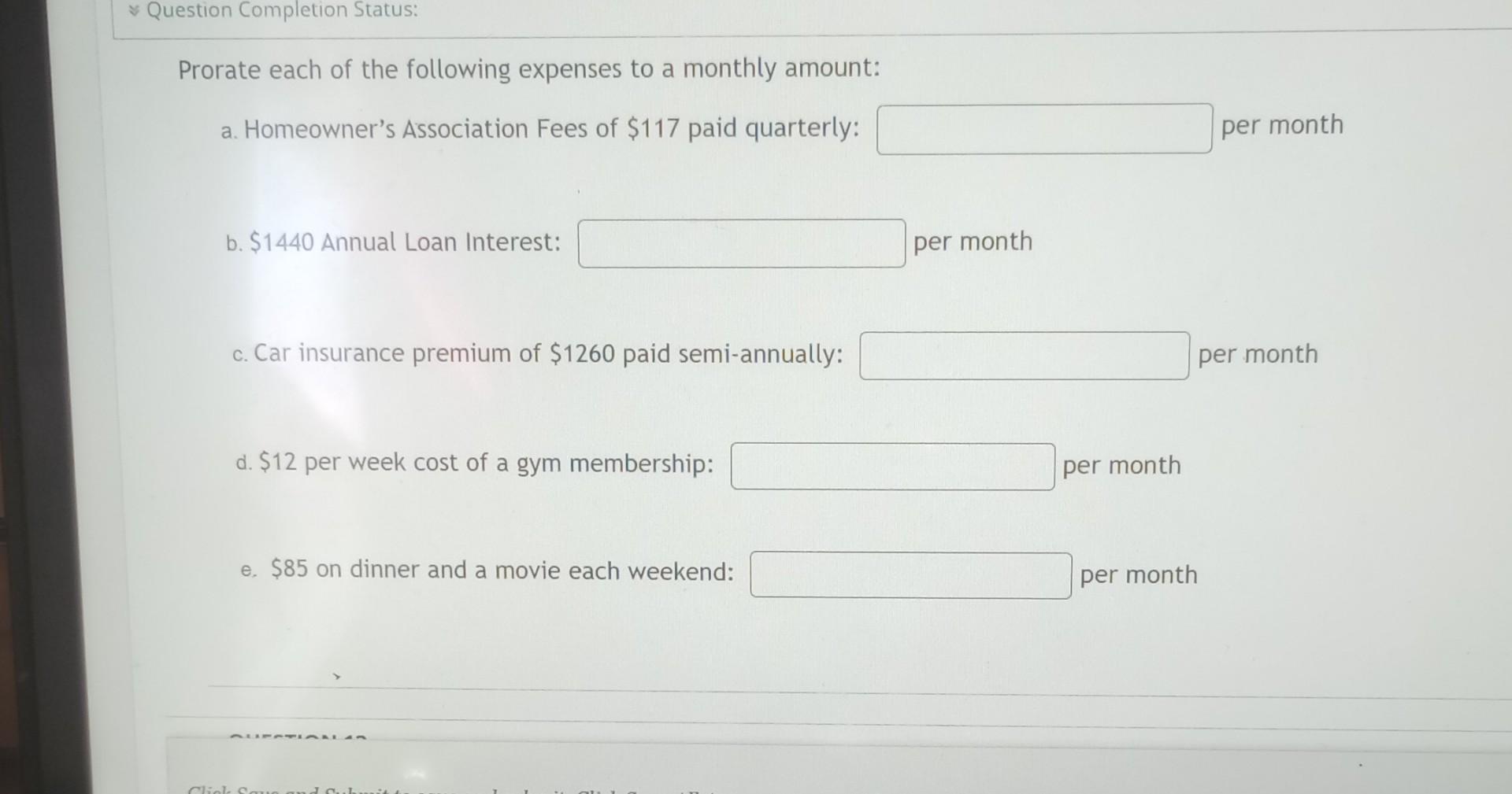 Solved Prorate each of the following expenses to a monthly | Chegg.com