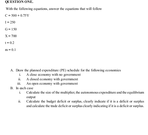 Solved QUESTION ONE.With the following equations, answer the | Chegg.com