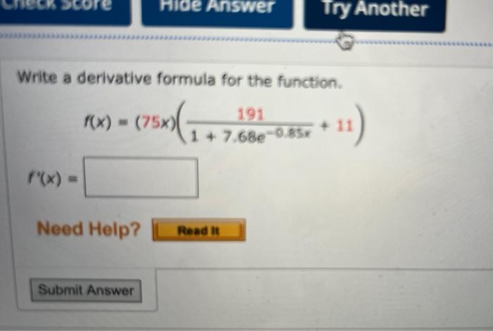 Solved Write a derivative formula for the function. | Chegg.com
