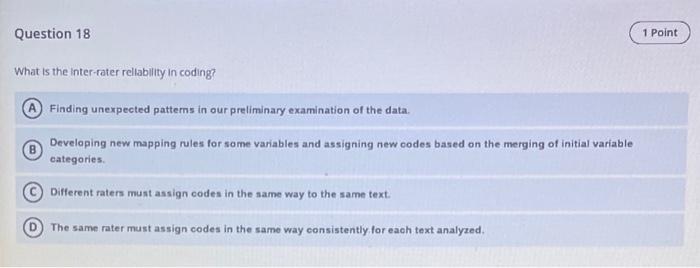 Question 18 What is the inter-rater reliability in | Chegg.com