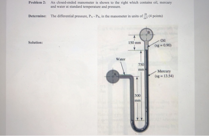 Solved Problem 2: An closed-ended manometer is shown to the | Chegg.com